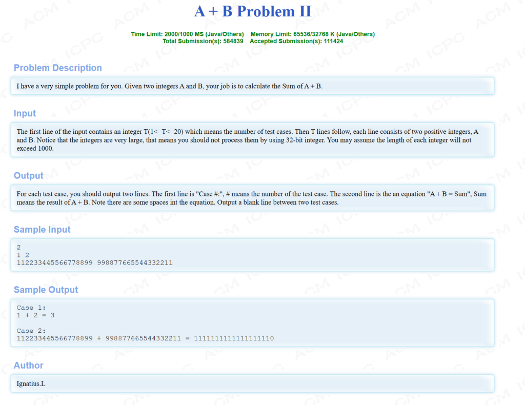 HDOJ 1002 “A + B Problem II” wp – YZS